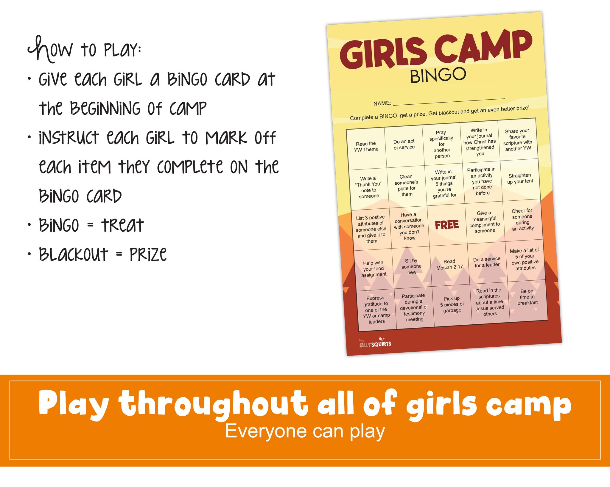 LDS Girls Camp Bingo – mysillysquirts