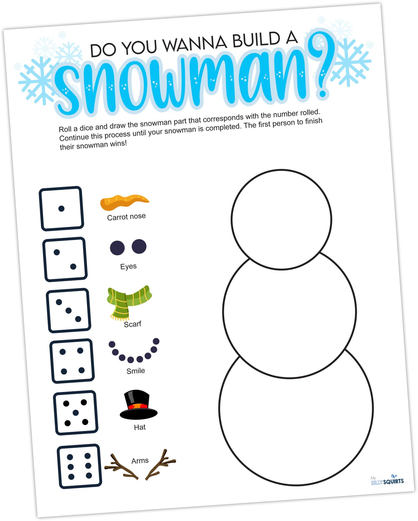 Roll-A-Snowman Christmas Game – mysillysquirts